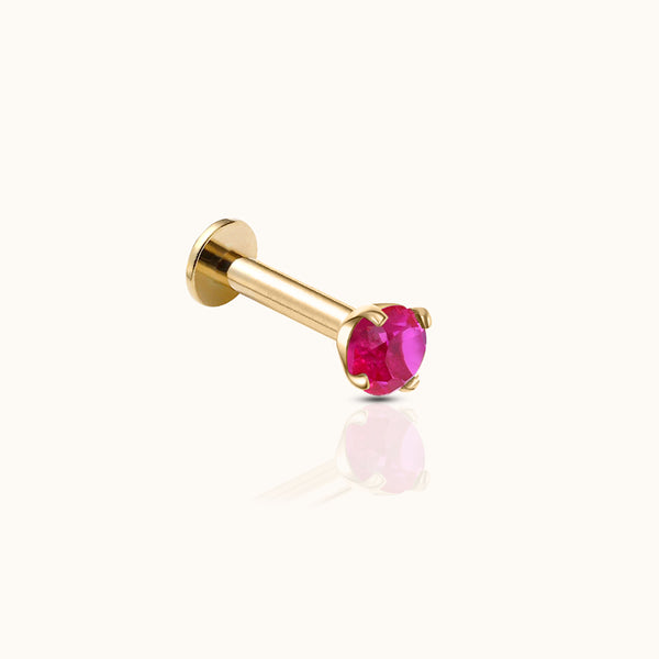 14K Solid Gold 3mm Ruby CZ Threadless Labret Flat Back Earring – Doviana