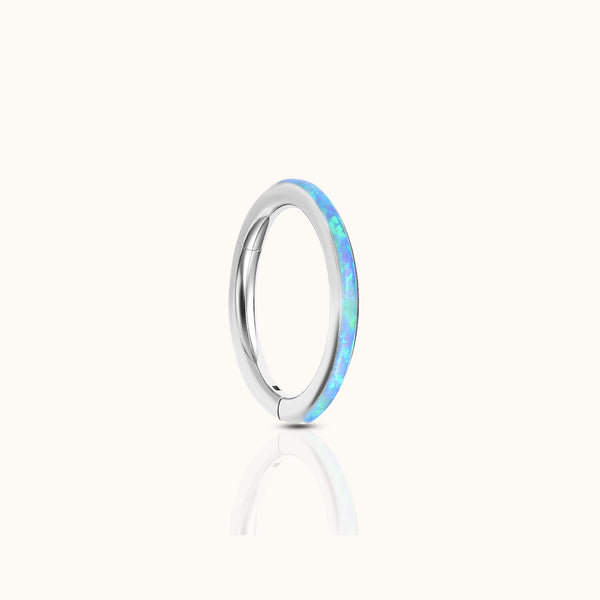 Azure Blue Opal Band Clicker Titanium Silver Hinged Nap Hoop Earring ...
